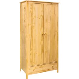 Kleiderschrank Home Affaire, B:100cm H:190cm T:58cm, beige, Massivholz, Schlafzimmer, Schr&auml;nke, mit sichtbarer Maserung und Kleiderstange