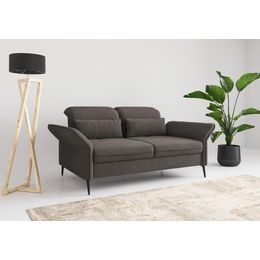 Sit & More 3-Sitzer SIT & MORE, B:199cm H:92cm T:123cm, grau, 100% Polyester, Sofas, "Emely, inkl. Sitztiefenverstellung", wahlweise mit Bettfunktion, Kopf- &
