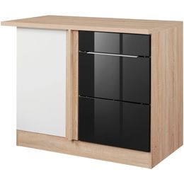 Eckunterschrank KOCHSTATION, B:110cm H:85cm T:60cm, schwarz, Holzwerkstoff, MDF, K&uuml;che, Schr&auml;nke, "KS-Brindisi", praktischer Stauraum in der Ecke