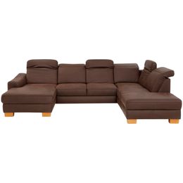 Wohnlandschaft Home Affaire, B:338cm H:86cm T:219cm, braun, Luxus-Microfaser Lederoptik (100% Polyester), Sofas, "Dundee U-Form", wahlweise mit
