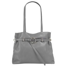 Samantha Look Damen Henkeltasche, grau, Leder, leicht gl&auml;nzend, unifarben, Taschen, echt Leder, Made in Italy