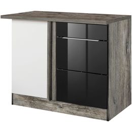 Eckunterschrank KOCHSTATION, B:110cm H:85cm T:60cm, schwarz, Holzwerkstoff, MDF, K&uuml;che, Schr&auml;nke, "KS-Brindisi", praktischer Stauraum in der Ecke