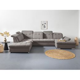 Wohnlandschaft COTTA, B:386cm H:86cm T:265cm, grau, 100% Polyester, Sofas, "Holiday U-Form mit Sitztiefen-, Armteil- und Kopfteilverstellung",