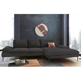 Ecksofa W.Schillig, B:340cm H:87cm T:185cm, grau, Chenille-Flachgewebe R66 (85% Polyester, 15% Nylon);Longlife Xtra-Leder Z59: Glattleder mit