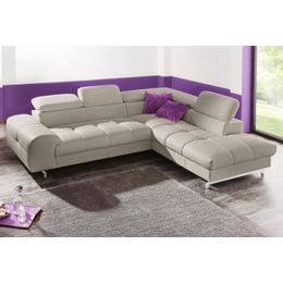 Ecksofa COTTA, B:257cm H:72cm T:206cm, grau, Luxus-Microfaser (100% Polyester);Kunstleder Softlux;Leder Advantage (abgedecktes Spalt-Rindsleder),
