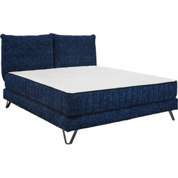Boxspringbett, B:202cm L:212cm, blau, SET ONE BY Musterring, 100% Polyester, Jugendzimmer, Komplettbetten, "Baldwin", Liegefl&auml;che 180 x 200 cm,
