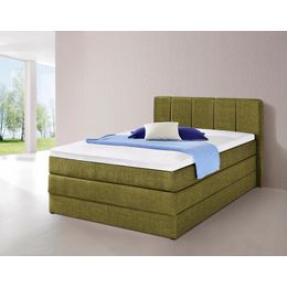 Boxspringbett Hapo, gr&uuml;n, Kopfteil, seitliche Unterbox und Obermatratze sind mit pflegeleichtem Feinstrukturstoff in Leinenoptik (100% Polyester)