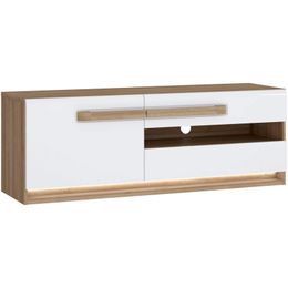 Lowboard FORTE, B:139,9cm H:50cm T:41,5cmrivera eiche, wei&szlig; glanz, Spanplatte, Wohnzimmer, Sideboards, "Attention TV-Board, TV-Schrank", TV-Board,