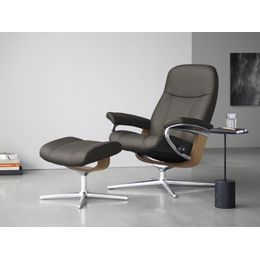 stressless "Consul" Set, Relaxsessel mit Hocker, mit Hocker, mit Cross Base, Gr&ouml;&szlig;e S, M & L, Holzakzent Eiche