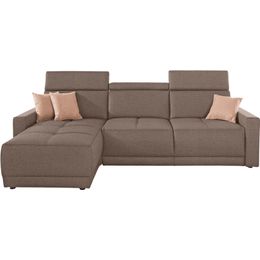 Ecksofa DOMO collection, B:262cm H:84cm T:167cm, beige, Kunstleder SOFTLUX;Struktur fein (100% Polyester);Zierkissen: Microfaser PRIMABELLE (100%