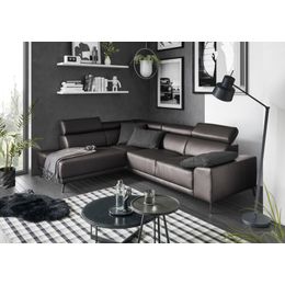 Ecksofa 3C CANDY, B:249cm H:79cm T:209cm, braun, 100% Leder, Wohnzimmer, Sofas, "Greve modern und bequem, inkl. manueller Kopfteilverstellung,