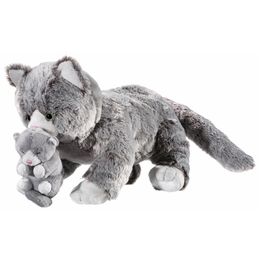 Heunec Kinder Kuscheltier "Natureline Softissimo Katze mit Baby", grau, Pl&uuml;sch, H:32cm L:32cm, Pl&uuml;schfiguren