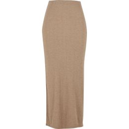 Sommerrock Urban Classics "Urban Classics Ladies Rib High Slit Skirt", Damen, Gr. L, beigemelange, 80% Polyester, 20% Viskose, unifarben, normal, R&ouml;cke