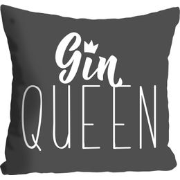 Dekokissen queence, B:40cm L:40cm, grau, Polyester, Dekokissen_Sitzkissen_Kissenh&uuml;llen, "GIN QUEEN", mit einem Schriftzug