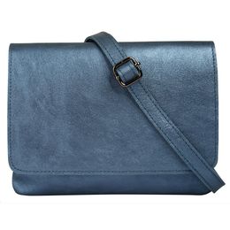 CLUTY Damen Umh&auml;ngetasche, blau, Leder, gl&auml;nzend, Taschen, echt Leder, Made in Italy