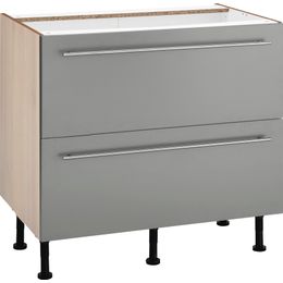 Unterschrank Optifit, B:90cm H:87cm T:58,4cm, grau, K&uuml;che, Schr&auml;nke, "Bern", 90 cm breit, mit 2 gro&szlig;en Ausz&uuml;gen f&uuml;r viel Stauraum