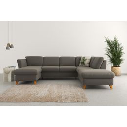 Wohnlandschaft Home Affaire, B:307cm H:86cm T:213cm, braun, 100% Polyester, Sofas, "Trelleborg U-Form", Federkern-Polsterung, wahlweise mit