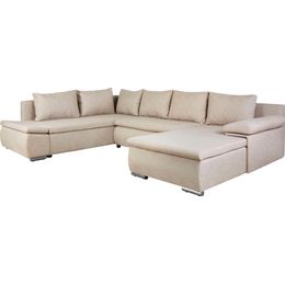 Wohnlandschaft Home Affaire, B:325cm H:83cm T:229cm, beige, 100% Polyester, Sofas, "Acra U-Form", mit Bettfunktion und Bettkasten, in Mattenoptik