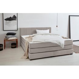 Boxspringbett OTTO products, B:190cm L:213cm, beige, Struktur fein aus 100%-recyceltem Polyester, Komplettbetten, "Peetu", Taschenfederkern-Matratze,