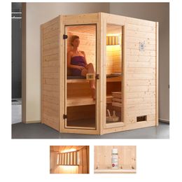 Weka Sauna "Valida Eck 1", Saunaofen, integrierte Steuerung, 5,4 kW, beige, Saunen, 5,4 kW Ofen mit int. Steuerung, mit Fenster