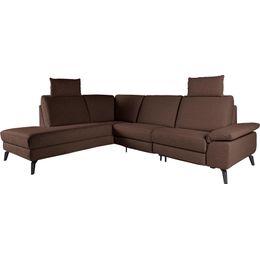 Ecksofa Alina, B:267cm H:118cm T:210cm, braun, Struktur GBA (100% Polyester), Wohnzimmer, Sofas, inkl. Kopfst&uuml;tzen, wahlweise mit Relaxfunktion,