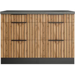 Unterschrank KOCHSTATION, B:180cm H:86cm T:60cm, grau, Holzwerkstoff, K&uuml;che, Schr&auml;nke, "KS-Lagos", Breite 120 cm, 2 Schubk&auml;sten, 2 Ausz&uuml;ge