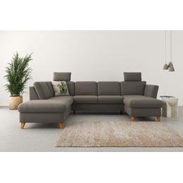 Wohnlandschaft Home Affaire, B:307cm H:86cm T:213cm, braun, 100% Polyester, Sofas, "Trelleborg U-Form", Federkern-Polsterung, wahlweise mit
