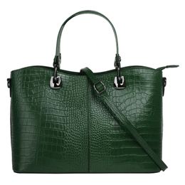 CLUTY Damen Henkeltasche, gr&uuml;n, Leder, Reptilienpr&auml;gung, Taschen, echt Leder, Made in Italy