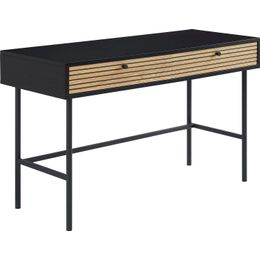 Schreibtisch Salesfever, B:120cm H:75cm T:50cm, schwarz, MDF, Eiche Echtholzfurnier, Metall, B&uuml;ro, Tische, im Scandi Design, Konsolentisch