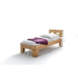 Massivholzbett Home Affaire, B:96cm L:215cm, beige, Betten, "Modesty I Bett mit robustem Fu&szlig;gestell in Winkelform", aus massiver Kernbuche,