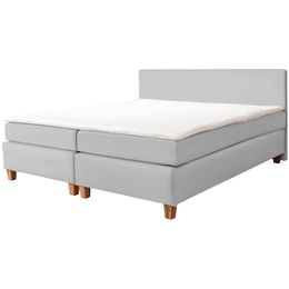 Boxspringbett Alina, B:161cm L:206cm, grau, Samt DMO (100% Polyester), Jugendzimmer, Komplettbetten, inklusive Matratze und Topper, in diversen