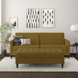 3-Sitzer DOREL HOME, B:203cm H:83cm T:83cm, gelb, Webstoff, 100% Polyester, Sofas, "Presley", Sofa mit Bett-Funktion und verstellbarer R&uuml;ckenlehne