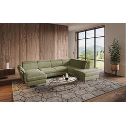 Wohnlandschaft Home Affaire, B:334cm H:85cm T:227cm, gr&uuml;n, 100%Polyester, Sofas, "Calypso U-Form", wahlweise mit motorischer Relaxfunktion