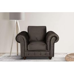 Sessel Home Affaire, B:117cm H:90cm T:93cm, braun, 100% Polyester, Wohnzimmer, Sessel, "MENDITTE", Knopfheftung an Armlehnen und vorderer Leiste,