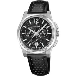Festina Kinder Chronograph "Riv&eacute; Collection", schwarz, Armbanduhren, Quarzuhr, Armbanduhr, Herrenuhr, Swiss Made, Lederarmband, analog, Tag
