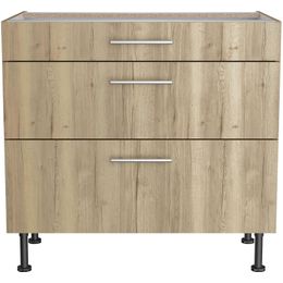 Unterschrank Optifit, B:90cm H:87cm T:58,4cm, braun, Holzwerkstoff, K&uuml;che, Schr&auml;nke, "Klara", Breite 90 cm