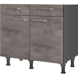 Unterschrank Nobilia, B:90cm H:87cm T:58,3cm, grau, K&uuml;che, Schr&auml;nke, ""Riva", vormontiert, Breite 90 cm, Soft-Close-Funktion", bei den Schubk&auml;sten,