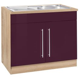 Sp&uuml;lenschrank KOCHSTATION, B:100cm H:85cm T:60cm, lila, K&uuml;che, Schr&auml;nke, "KS-Samos", 100 cm breit, inkl. Einbausp&uuml;le