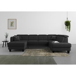 Sit & More Wohnlandschaft SIT & MORE, B:321cm H:85cm T:195cm, schwarz, Sofas, "Belluci U-Form", Kopfteilverstellung und Federkern, wahlweise mit Bettfunktion