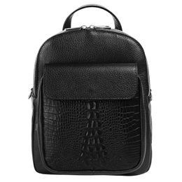 CLUTY Damen Cityrucksack, schwarz, Leder, Rindsleder, Rucks&auml;cke, echt Leder, Made in Italy