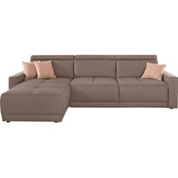 Ecksofa DOMO collection, B:262cm H:84cm T:167cm, beige, Kunstleder SOFTLUX;Struktur fein (100% Polyester);Zierkissen: Microfaser PRIMABELLE (100%