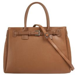 CLUTY Damen Henkeltasche, braun, Leder, leicht gl&auml;nzend, unifarben, Taschen, echt Leder, Made in Italy
