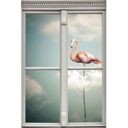 Wandsticker queence, B:40cm H:60cm T:0,1cm, rosa, K&uuml;che, Wandtattoos, "Flamingo", Wandsticker, Wandbild, selbstklebend, 3D, Fenster