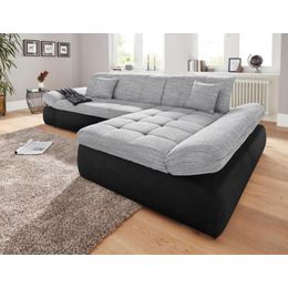 Ecksofa DOMO collection, B:300cm H:80cm T:172cm, silber, Kunstleder SOFTLUX / Struktur (90% Polyester, 10% Polyacryl);Zierkissen: Struktur (90%