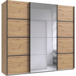Schwebet&uuml;renschrank wimex, B:225cm H:208cm T:65cm, braun, Schr&auml;nke, "Jork Kleiderschrank mit Spiegel, schwarze Metallgriffe", Schrank in