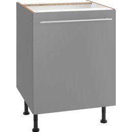 Unterschrank Optifit, B:60cm H:87cm T:58,4cm, grau, K&uuml;che, Schr&auml;nke, "Bern", 60 cm breit, mit 1 T&uuml;r mit h&ouml;henverstellbaren F&uuml;&szlig;en, mit Metallgriff