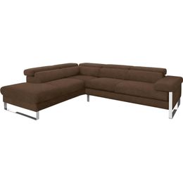 Ecksofa W.Schillig, B:281cm H:71cm T:230cm, braun, Flachgewebe S22 (100% Polyester);Stoff S37 (100% Polyester);Longlife Xtra-Leder Z59: Glattleder