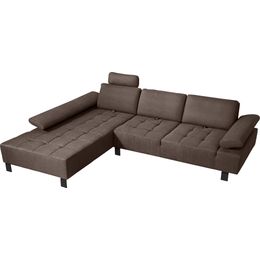 Ecksofa Alina, B:270cm H:103cm T:223cm, braun, Struktur fein XBO (100% Polyester), Wohnzimmer, Sofas, "Royce", inklusive Sitztiefenverstellung, 270