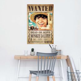 Poster Reinders, B:61cm H:91,5cm T:0,1cm, braun, Holzwerkstoff, Bilder, "One Piece - wanted monkey d. Luffy"