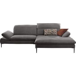 Ecksofa W.Schillig, B:294cm H:87cm T:185cm, grau, Chenille-Flachgewebe R66 (85% Polyester, 15% Nylon);Longlife Xtra-Leder Z59: Glattleder mit